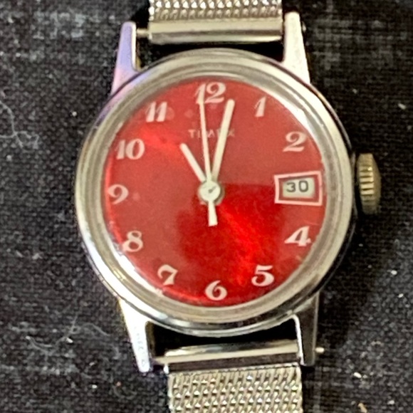Timex | Accessories | Vintage Timex Automatic With Red Dial Womens ...